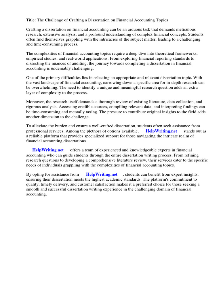 Dissertation Topics Financial Accounting | PDF | Thesis | Accounting