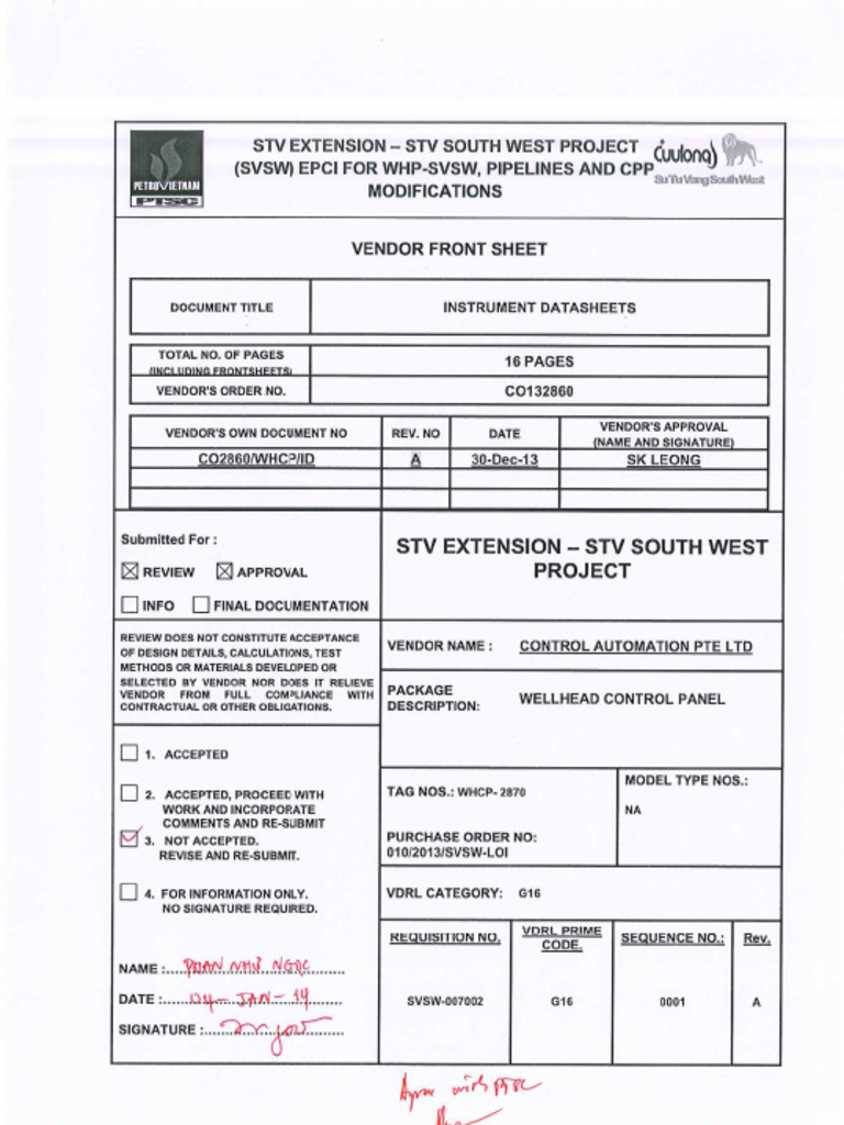 SVSW-007002-G16-0001 Rev.A - Instrument Datasheets - Code 3 | PDF