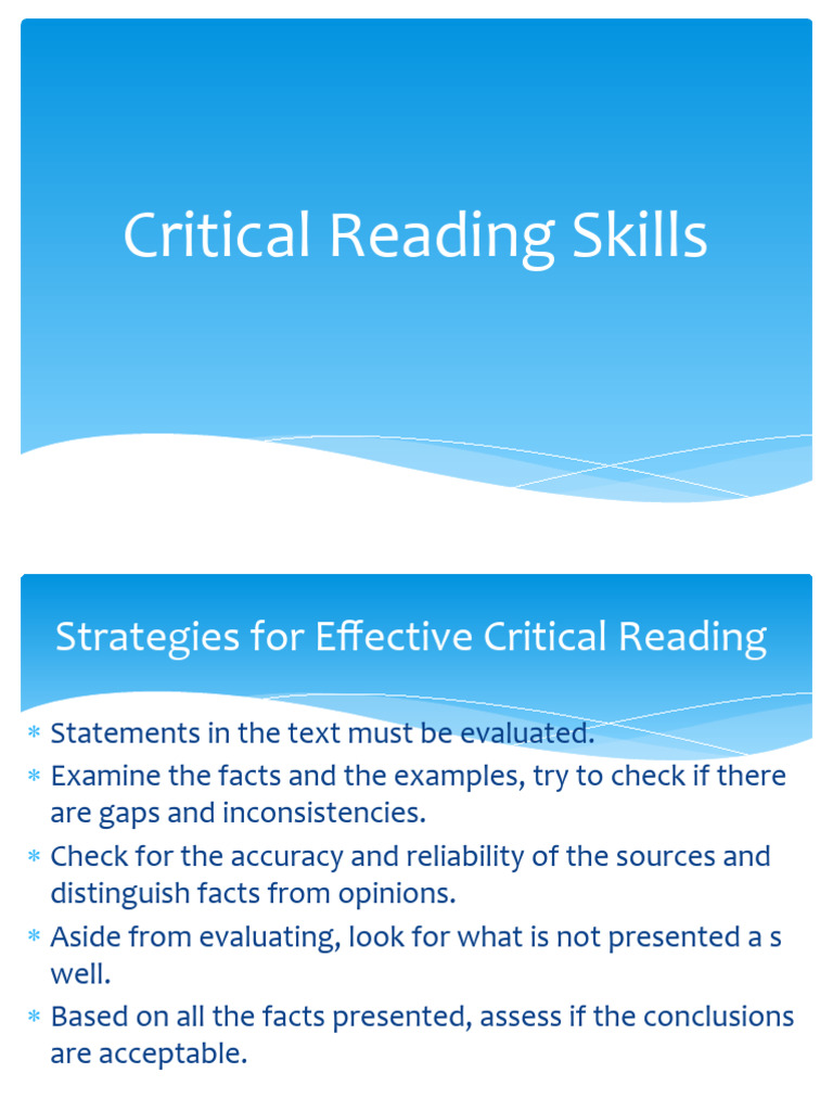 Critical Reading Skills - PPTX Version 1 | PDF | Fallacy | Intertextuality