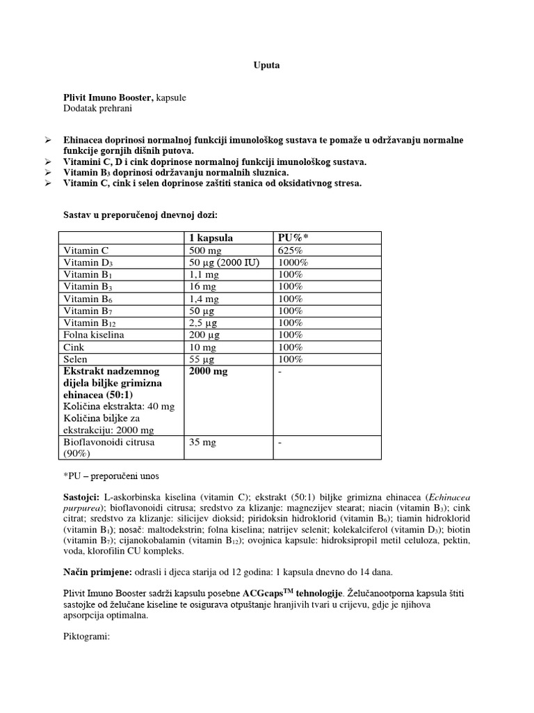 Plivit Imuno Booster - Uputa | PDF
