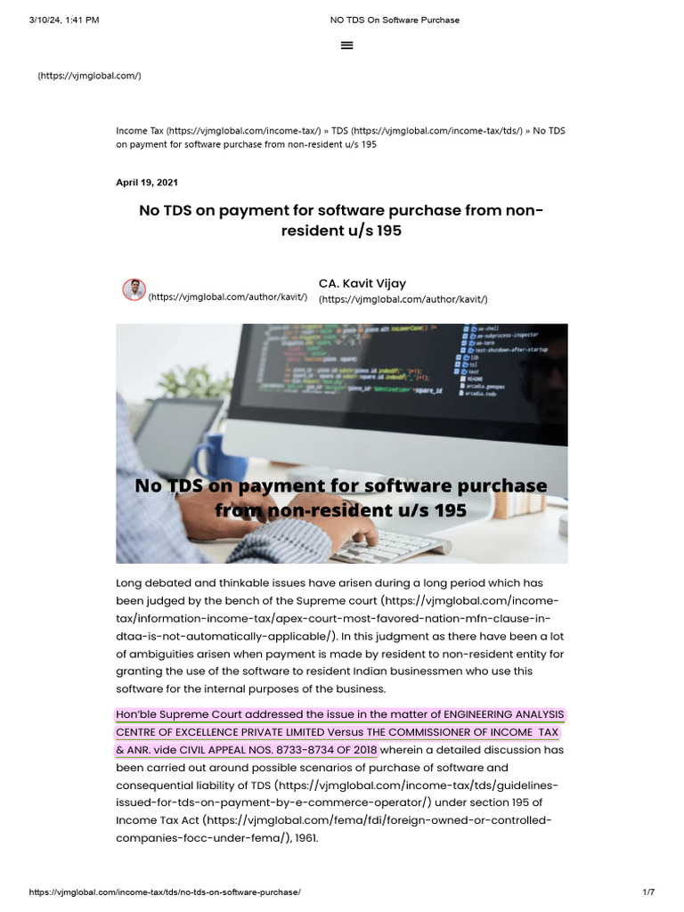 No TDS On Software Purchase From Foreign Source - CA Firm VJMGLOBAL ...