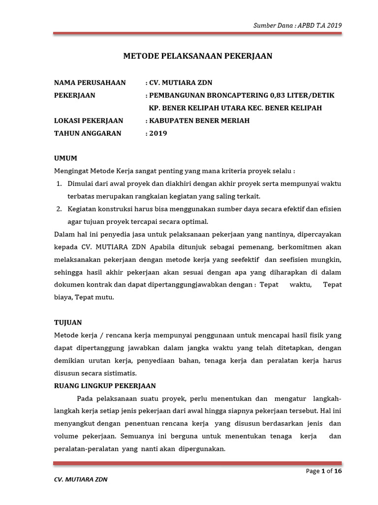 Contoh Metode Pelaksanaan | PDF