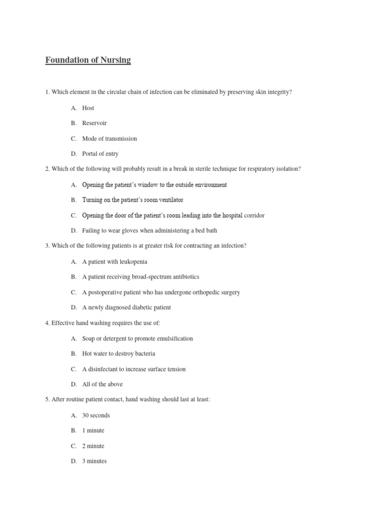 Nursing Foundations Assessment Questions | PDF