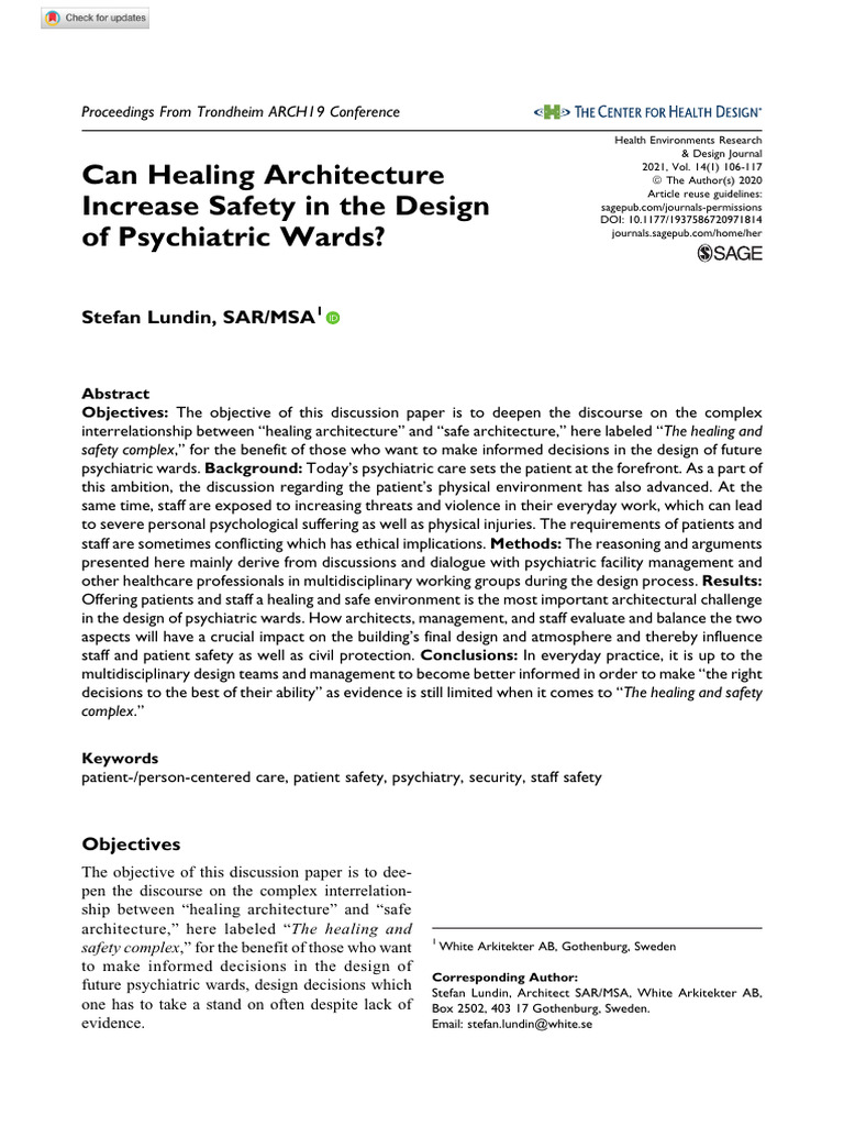 Lundin 2020 Can Healing Architecture Increase Safety in The Design of ...