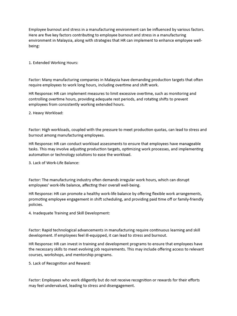 Employee Burnout and Stress in A Manufacturing Environment Can Be ...