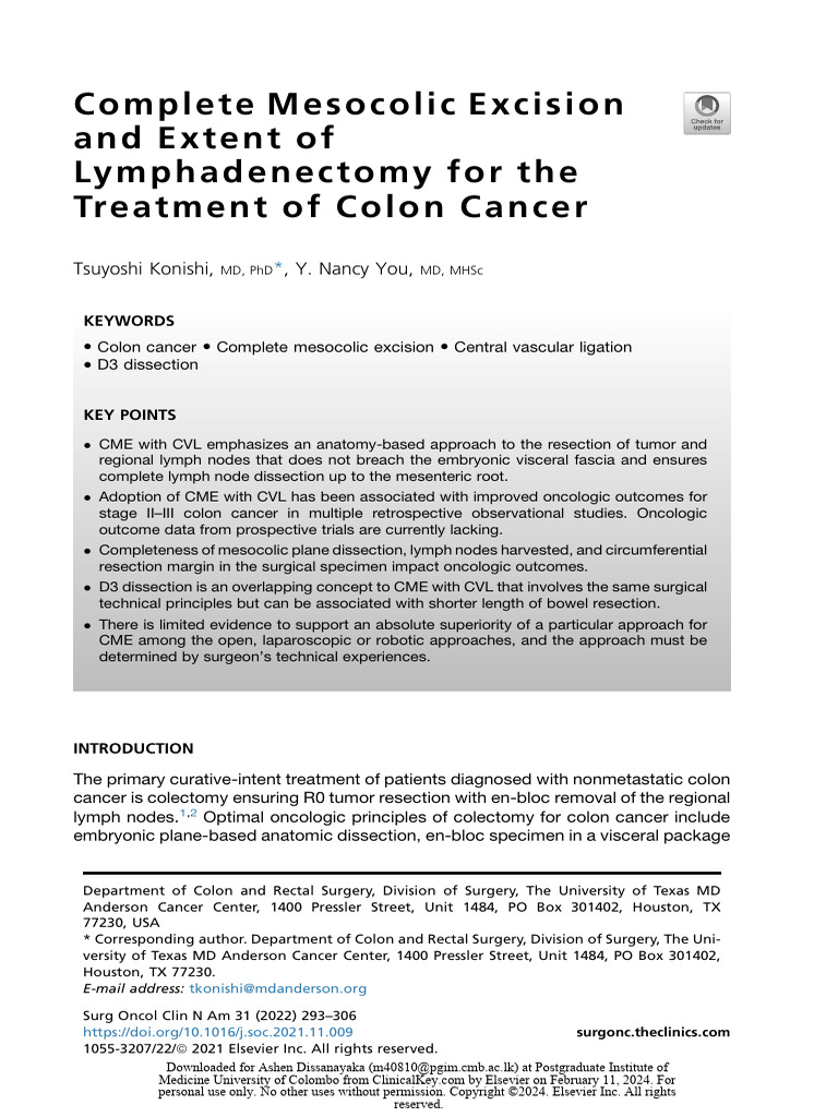 Complete Mesocolic Excision and Extent of Lymphadenectomy For The Treatment of Colon Cancer ...