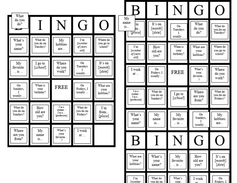 Chit Chat Bingo cards | PDF
