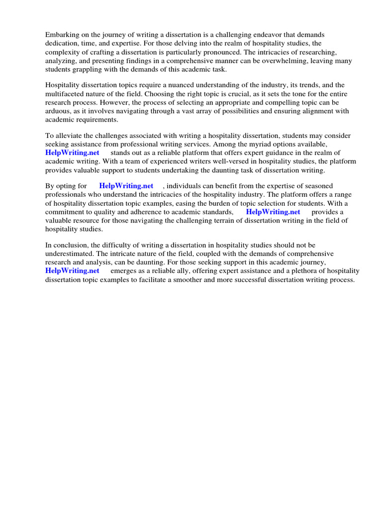 Hospitality Dissertation Topic Examples | PDF | Tourism | Hotel