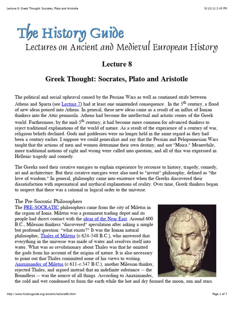 Lecture 8 - Greek Thought - Socrates Plato and Aristotle | Download ...