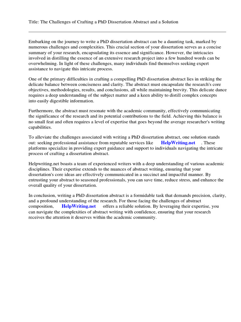 How To Write A PHD Dissertation Abstract | PDF | Thesis | Abstract ...