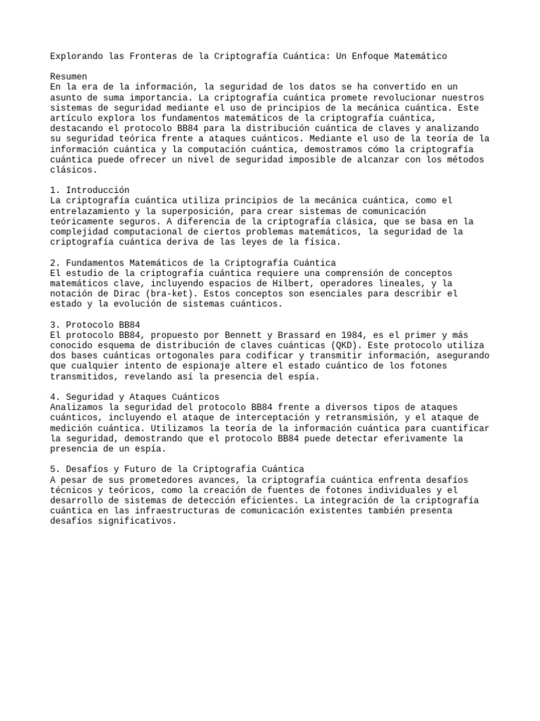 Criptografía Cuántica: Protocolo BB84 y Seguridad | PDF | Mecánica ...