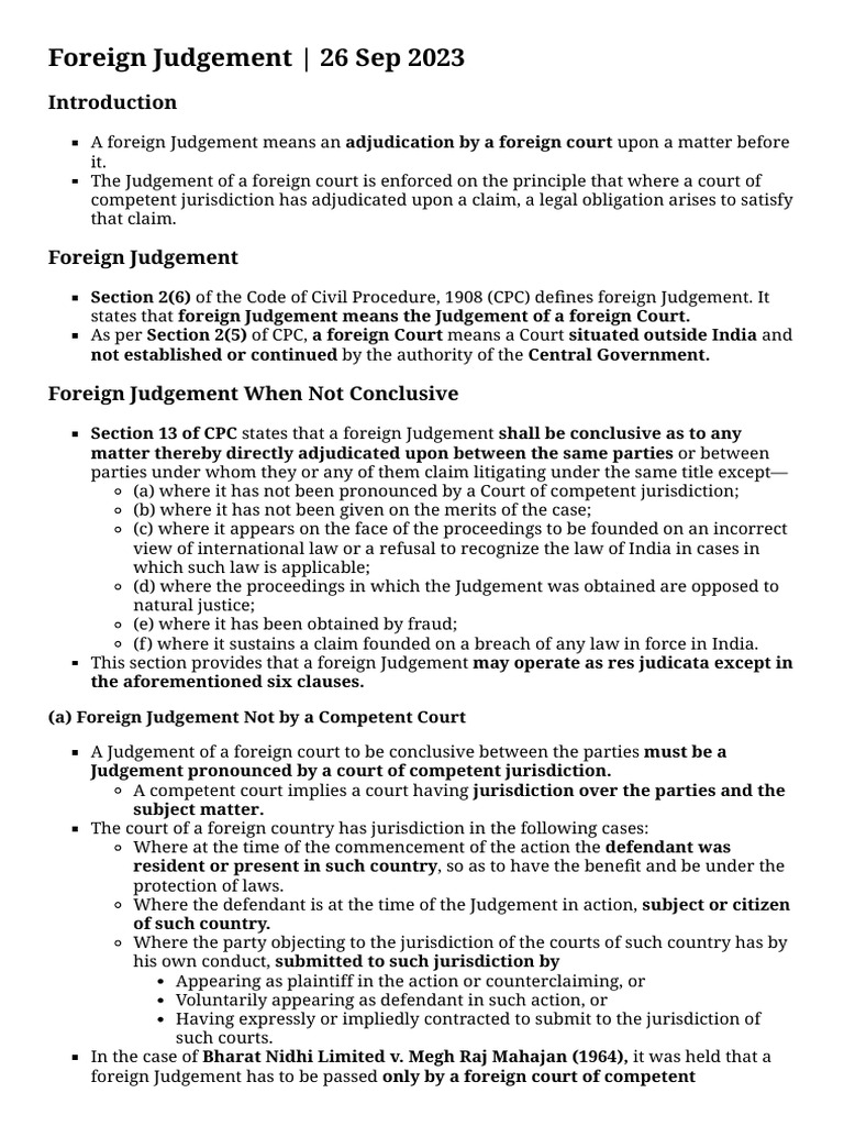 Foreign Judgement | PDF | Judgment (Law) | Res Judicata