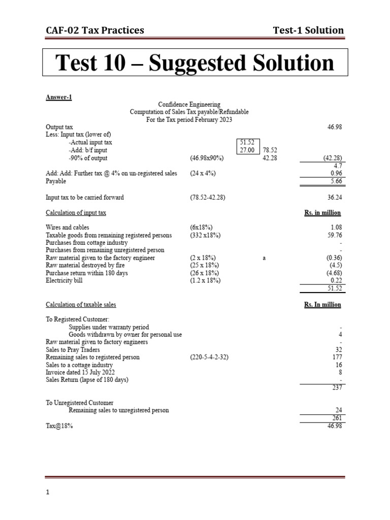 Test 10 Solution | PDF | Taxes | Credit