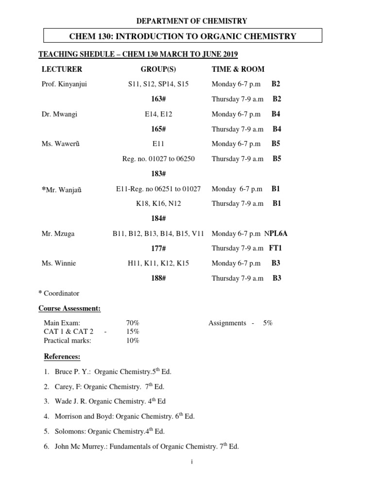 CHEM 130 2023 Allocations & Course Outline | PDF | Alkene | Molecular Orbital