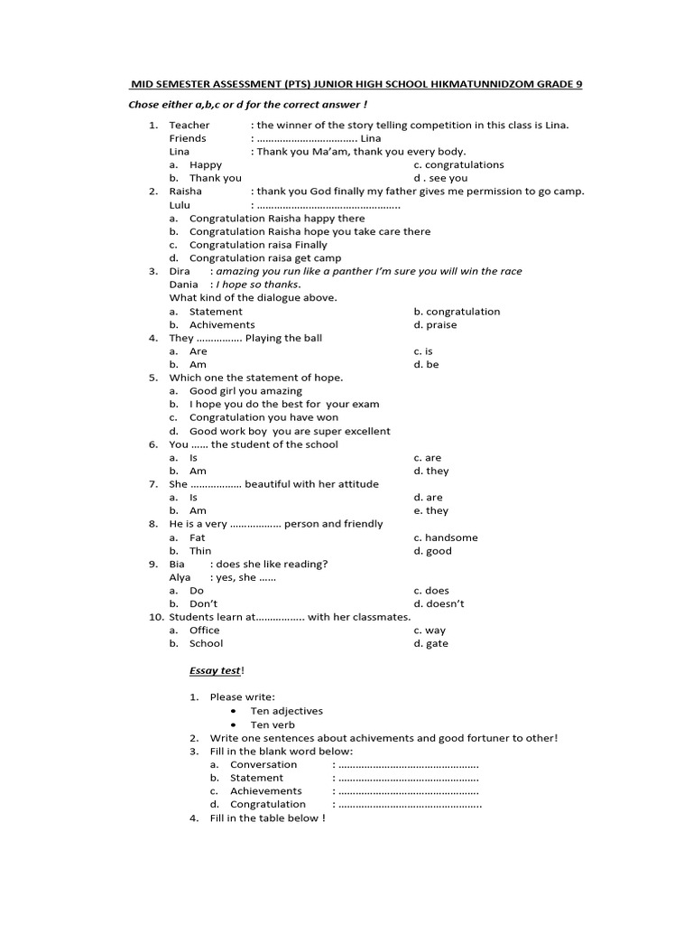 Grade 9 Mid-Year English Assessment | PDF