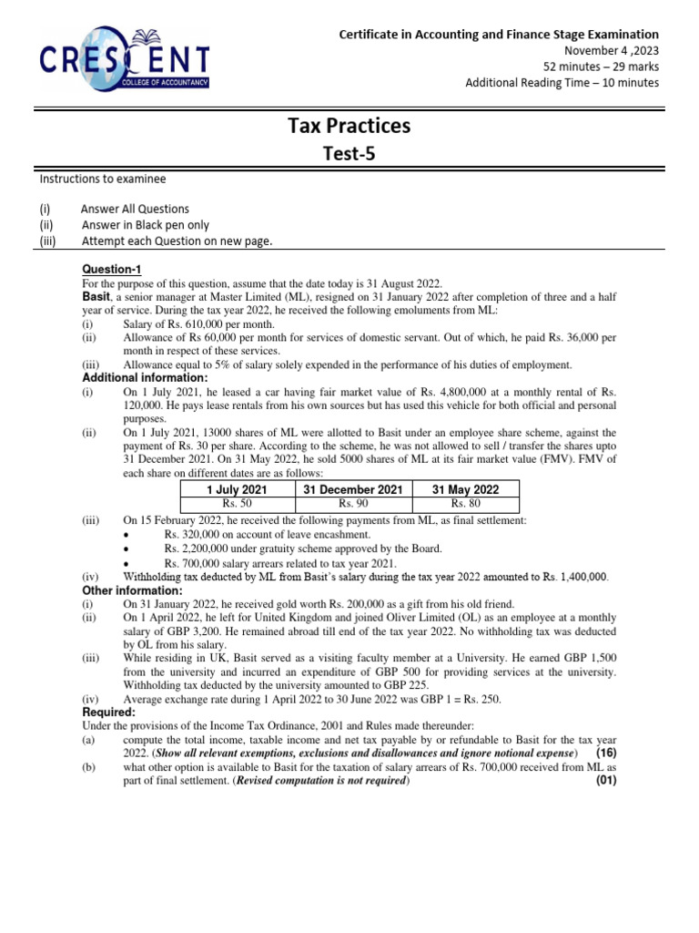 Test 5 | Download Free PDF | Taxes | Expense