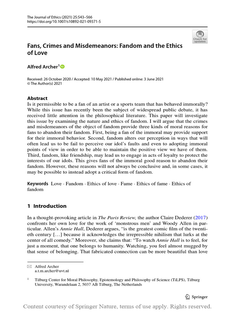 Ethics of Fandom and Immorality | PDF | Love | Morality