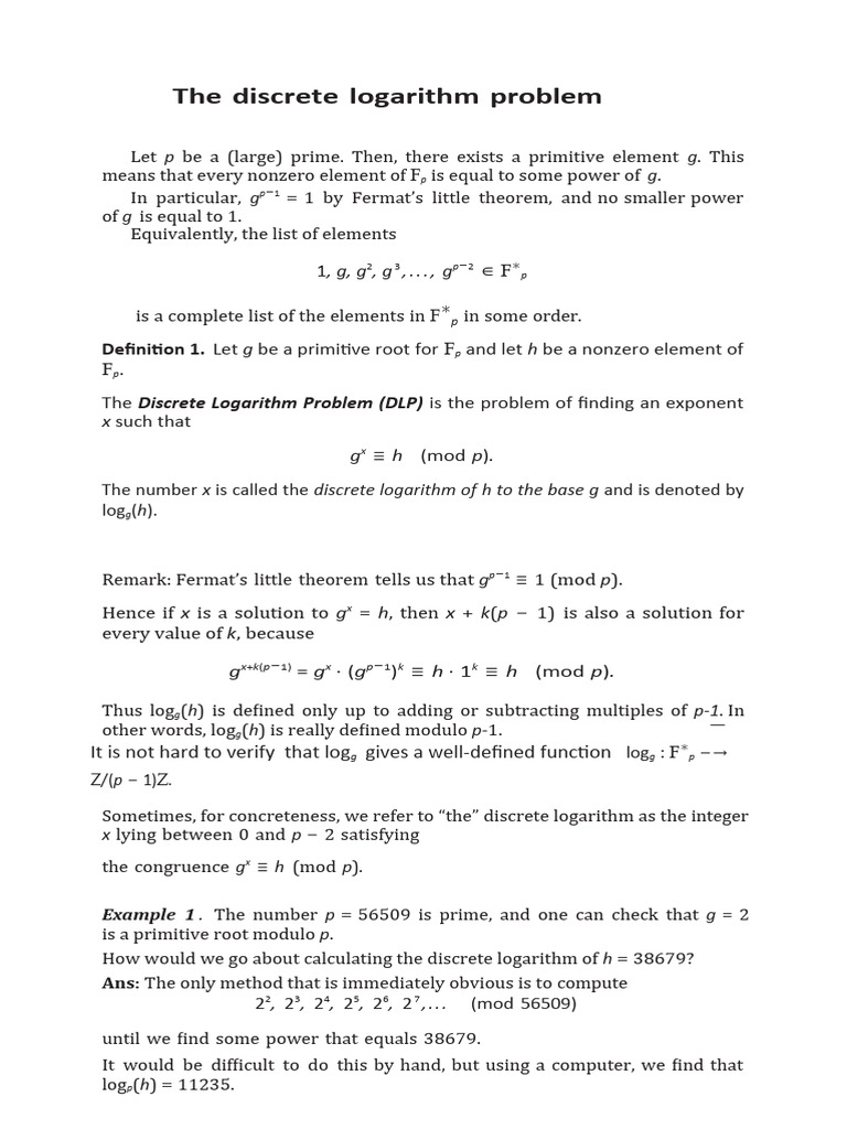 The Discrete Logarithm Problem Pdf Key Cryptography Mathematics 