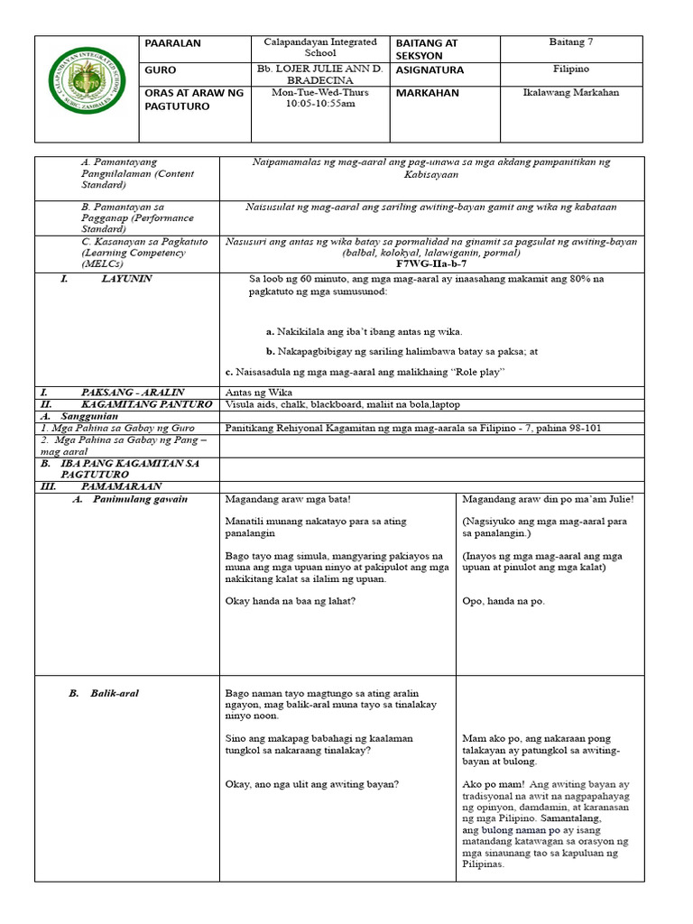Lesson-Plan-Bradecina-Grade 7 | PDF
