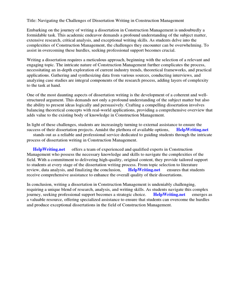 Dissertation Topics On Construction Management | Download Free PDF ...