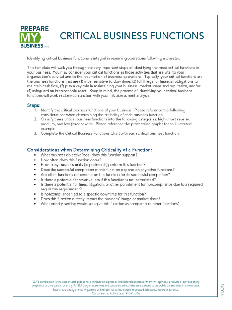 Critical Business Functions | PDF | Regulatory Compliance | Business