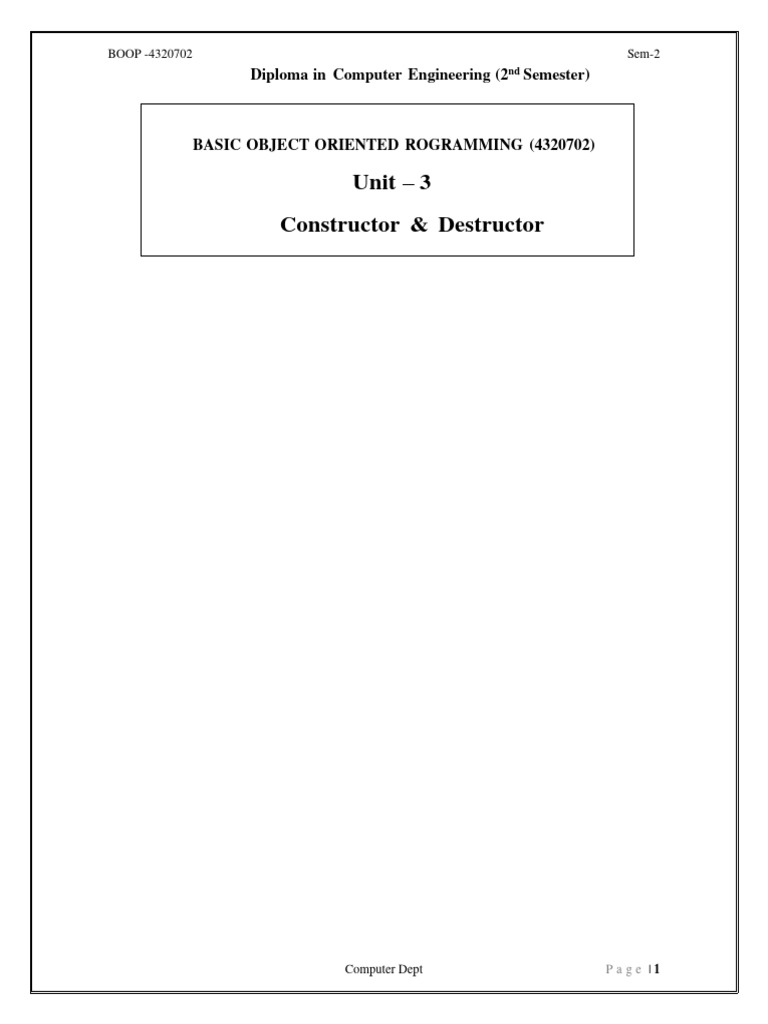 Unit 3 Constructor And Destructor Pdf Programming Constructor