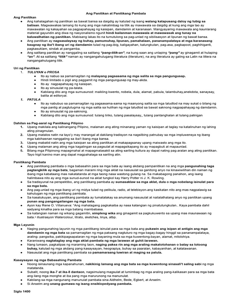 Ang Panitikan at Panitikang Pambata | PDF
