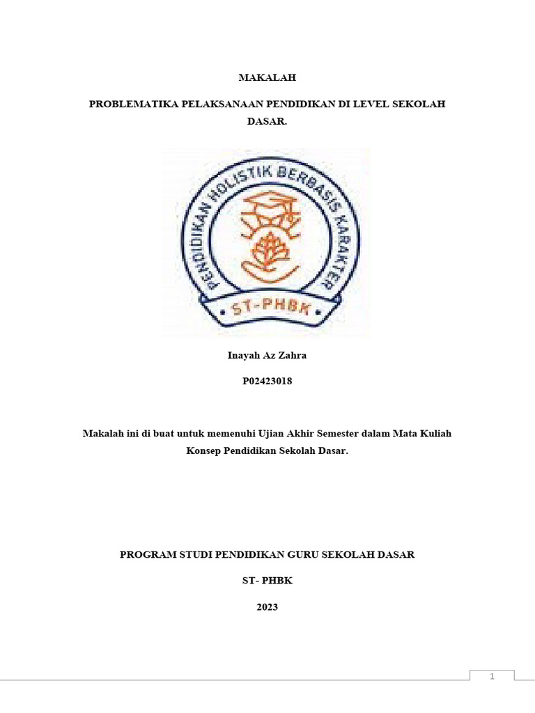Problematika Pendidikan Sekolah Dasar | PDF | Karier & Perkembangan