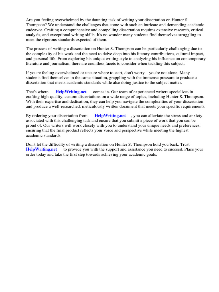Hunter S Thompson Dissertation | PDF | History | General Fiction