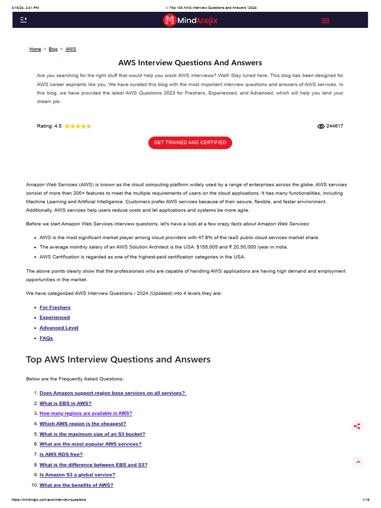 Top 100 AWS Interview Questions and Answers - 2024 | PDF | Amazon Web Services | Cloud Computing