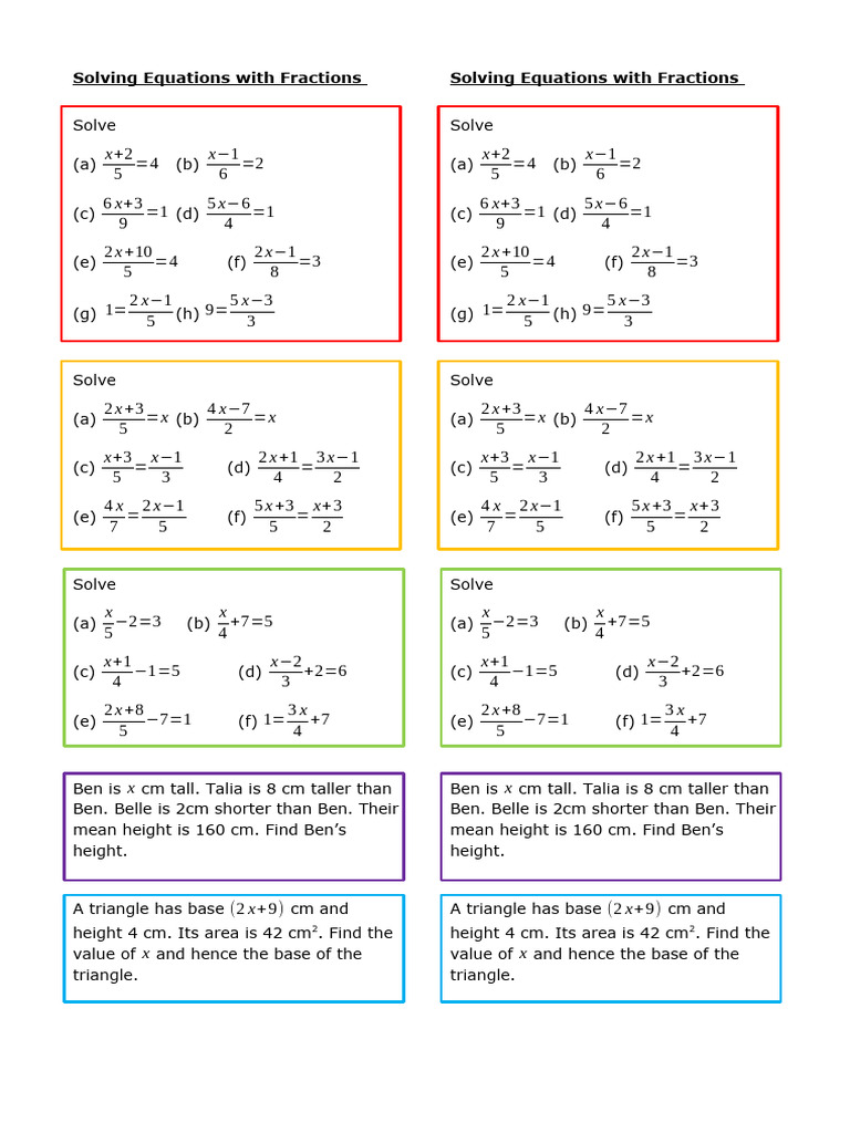 Solving Equations With Fractions Practice Strips | PDF | Mathematics ...