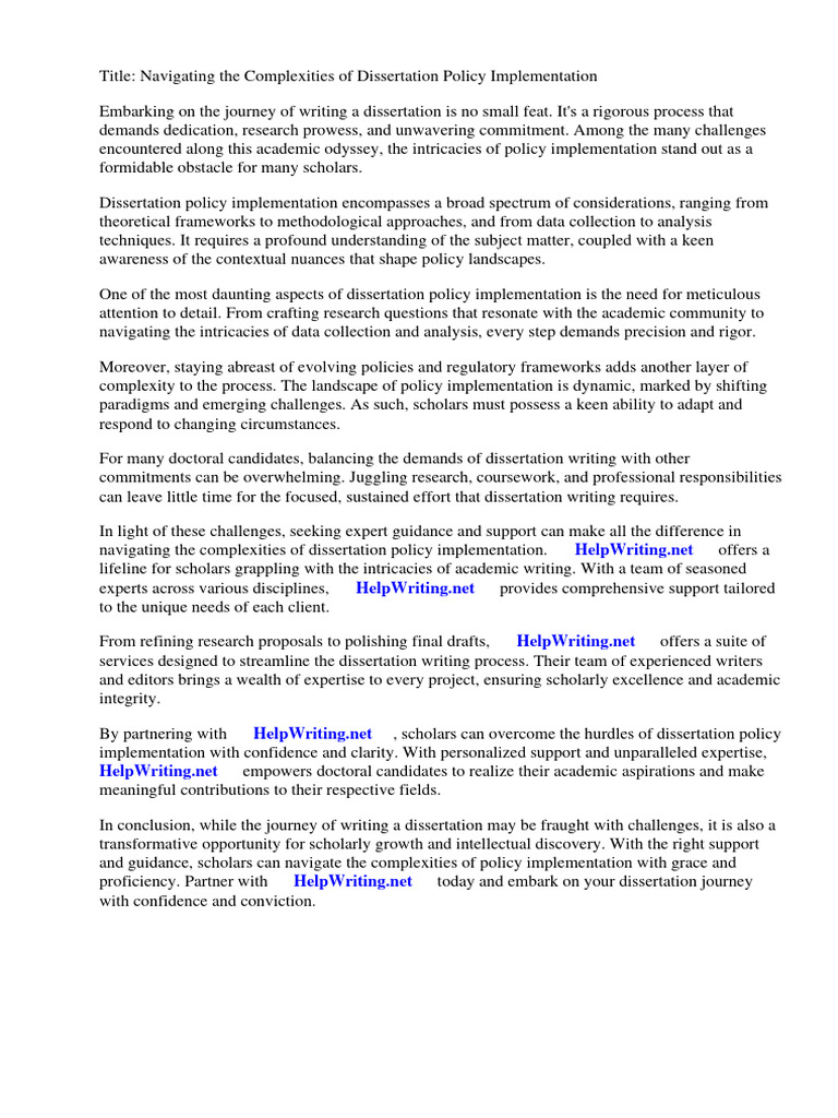 Dissertation Policy Implementation | PDF | Thesis | Policy