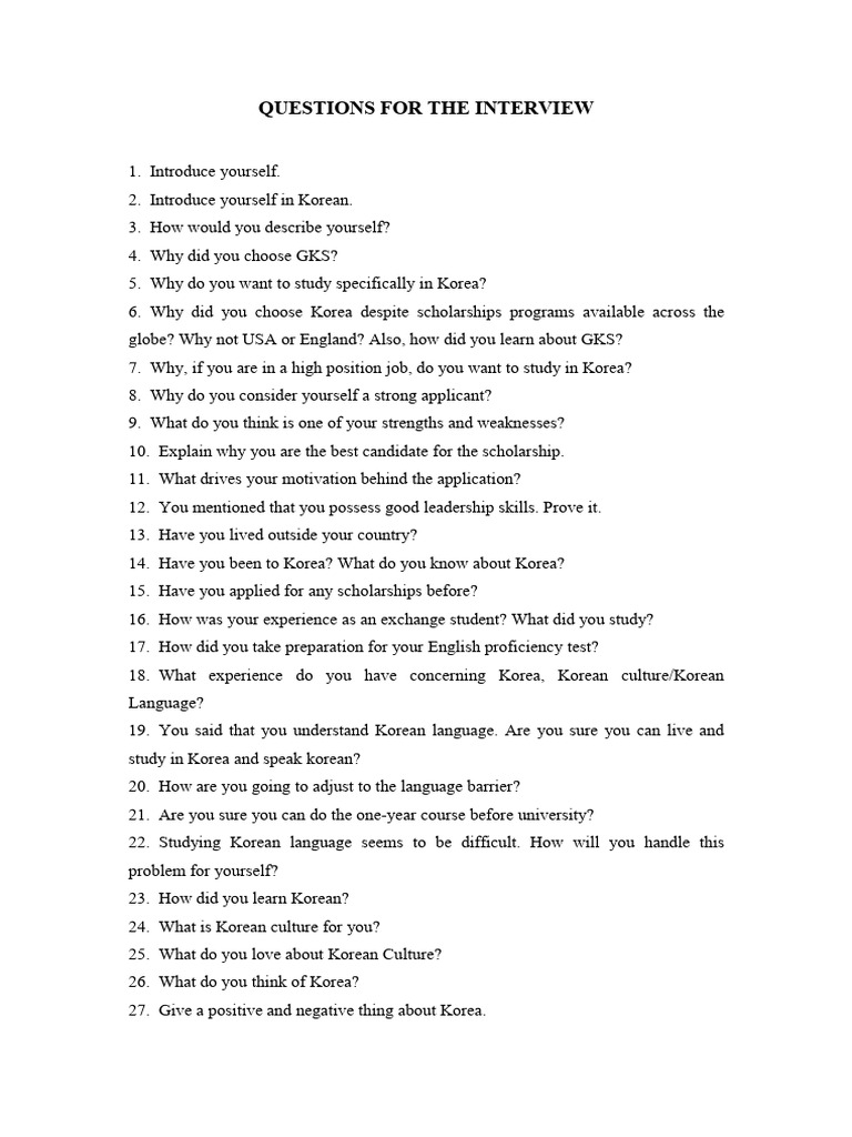 QUESTIONS FOR THE INTERVIEW | PDF | Thesis | Korean Language
