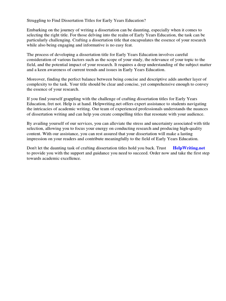 Dissertation Title Ideas for Early Education | PDF | Thesis | Teachers