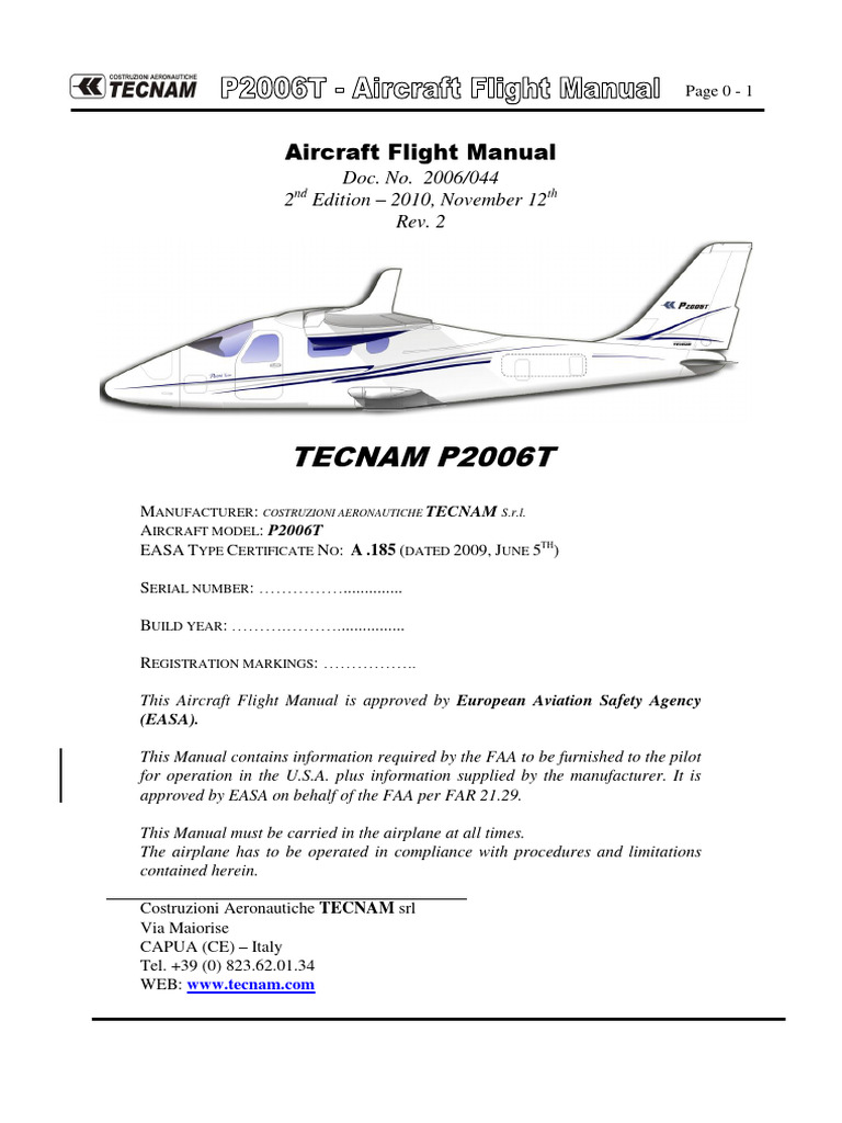 TECNAM P2006T Aircraft Flight Manual | PDF | Atmospheric Pressure | Aviation