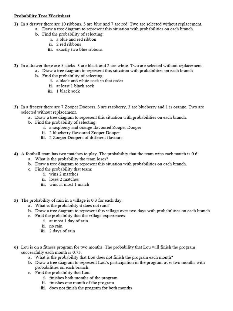 Probability Tree Worksheet | PDF