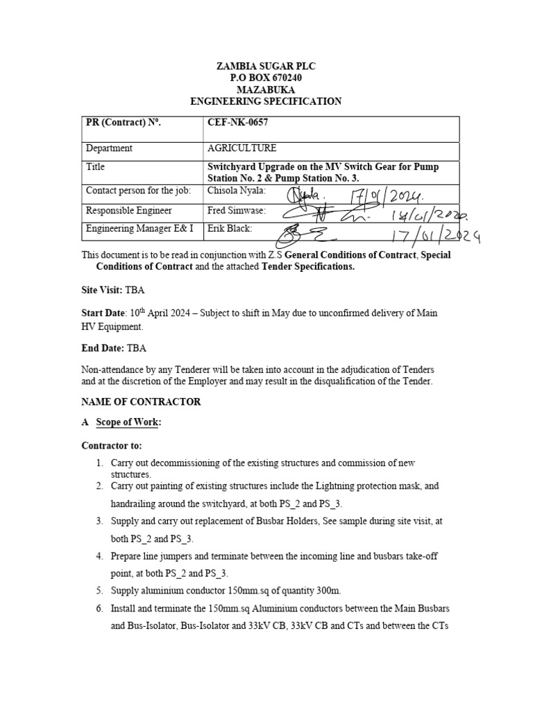 Tender Document - Installation of 33kV Switchgear at PS - 2 & PS - 3 ...