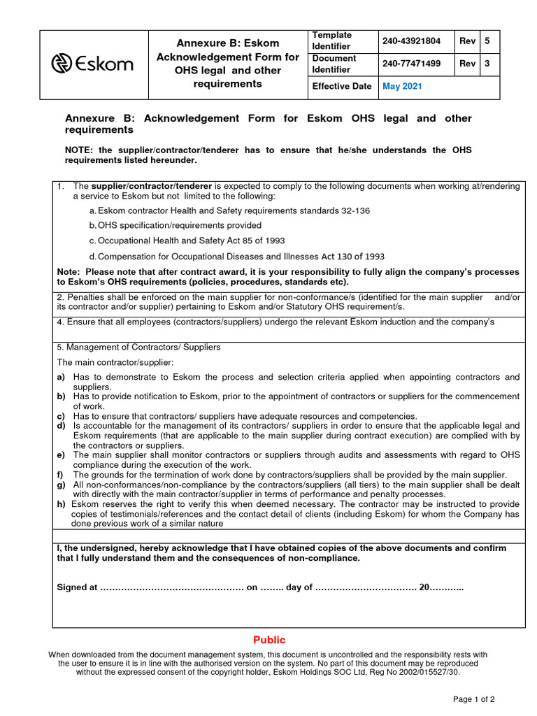 Annexure B Pdf Occupational Safety And Health Employment