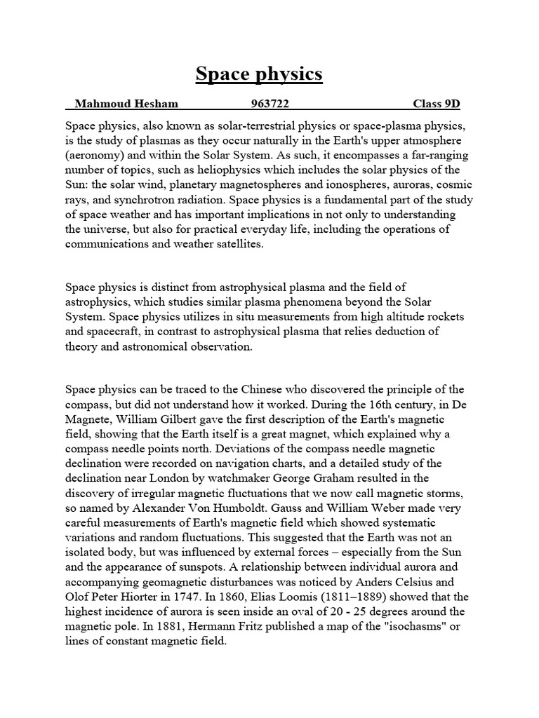 Space Physics | PDF | Astronomy | Physical Sciences
