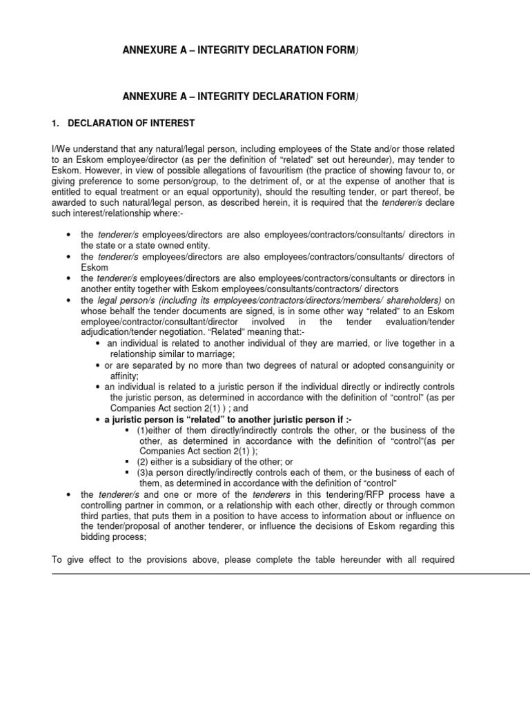 Integrity Declaration for Tendering Process | PDF | Procurement ...