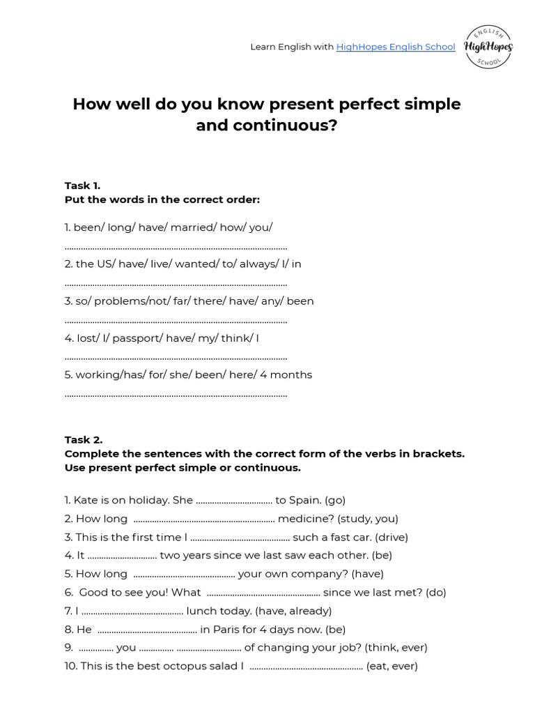 Present Perfect Exercises for Kids | PDF | Language Mechanics | Grammar
