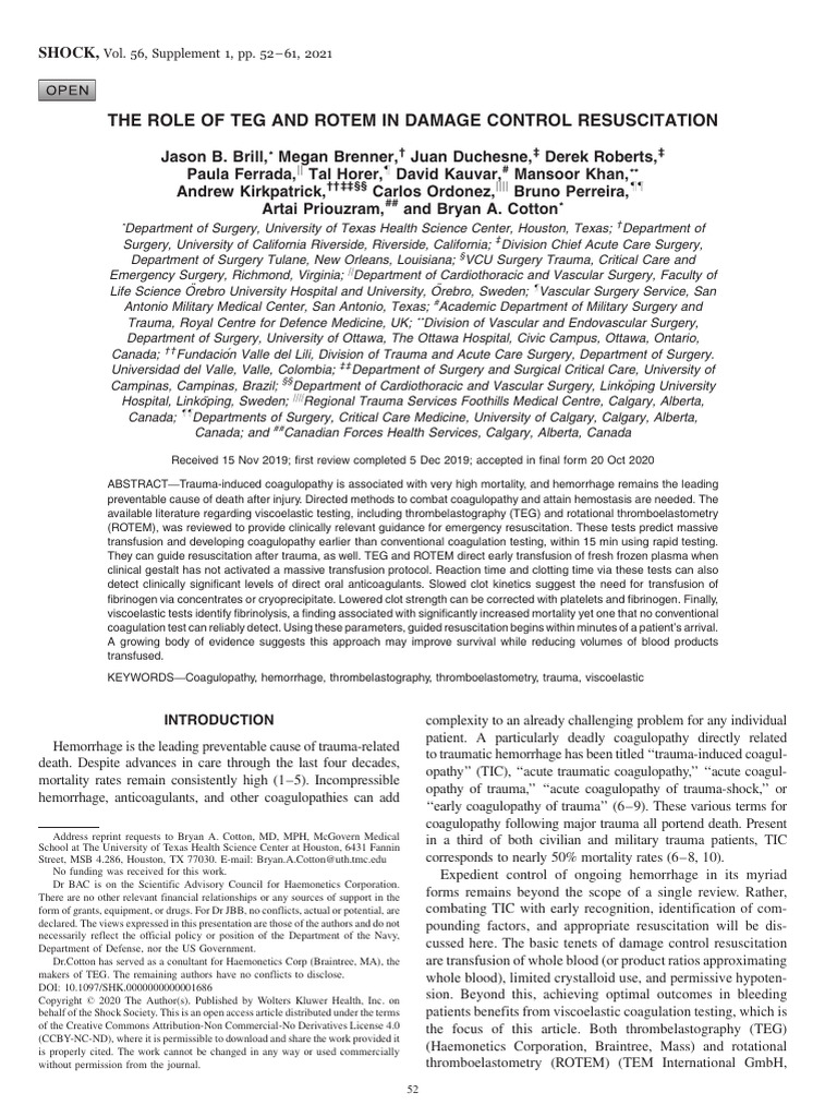 TEG & ROTEM Damage Control Resuscitation | PDF | Coagulation | Clinical ...