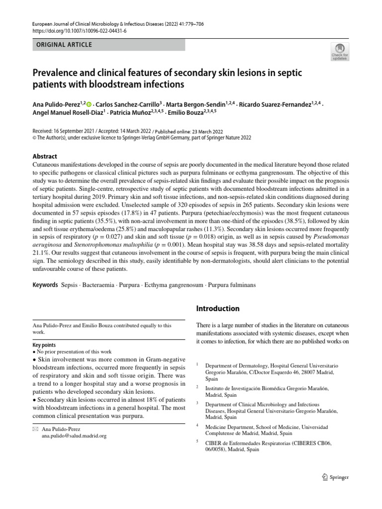 Prevalence and Clinical Features of Secondary Skin Lesions in Septic ...
