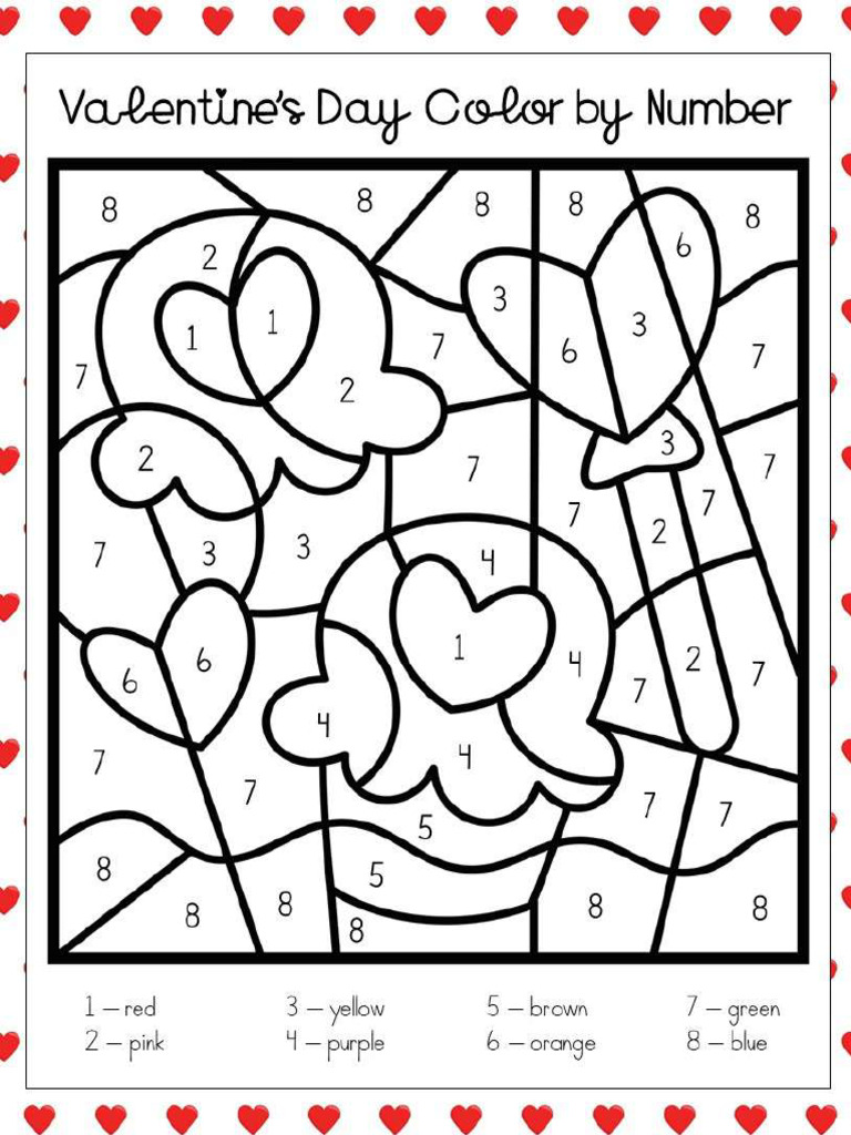 Valentine's Day Color by Number Printable Pack | PDF