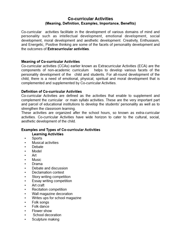 Corricular Activities | PDF | Curriculum | Cognition