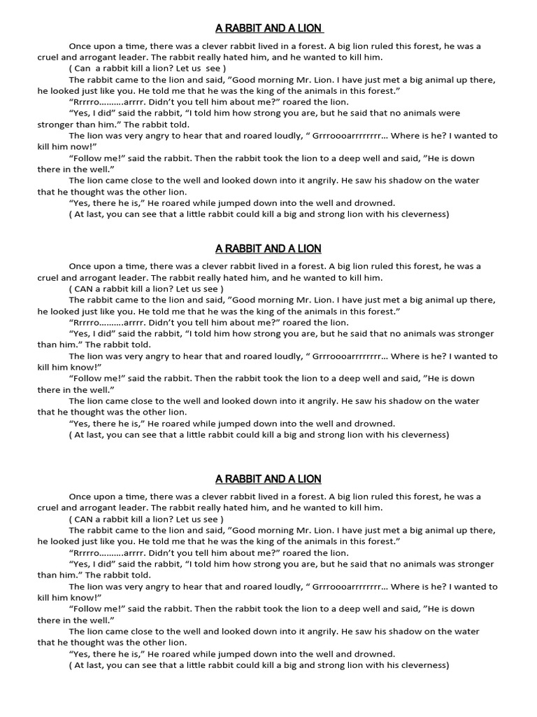 NARRATIVE TEXT A RABBIT AND A LION | PDF