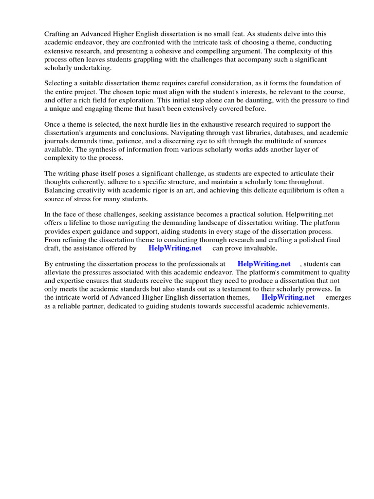 Advanced Higher English Dissertation Themes | PDF | Thesis | Essays
