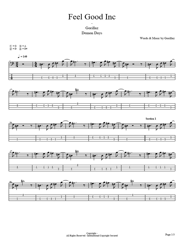 Gorillaz Feel Good Inc Bass | PDF