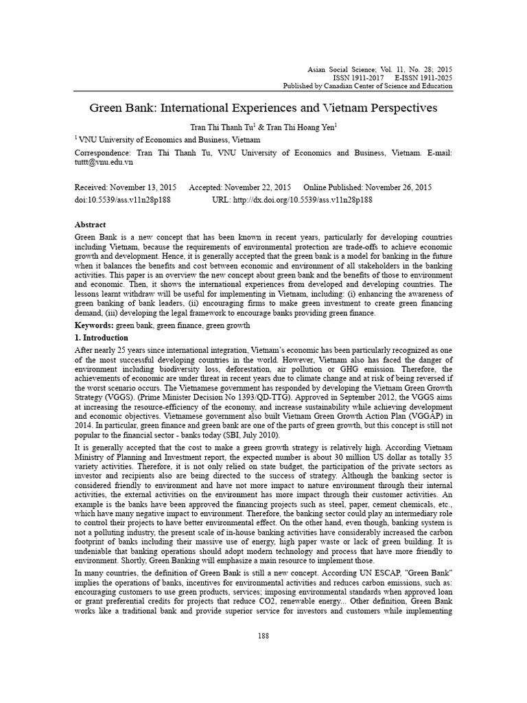NHOM 3-Green Bank International Experiences and Vietnam Perspectives | PDF | Banks | Sustainability