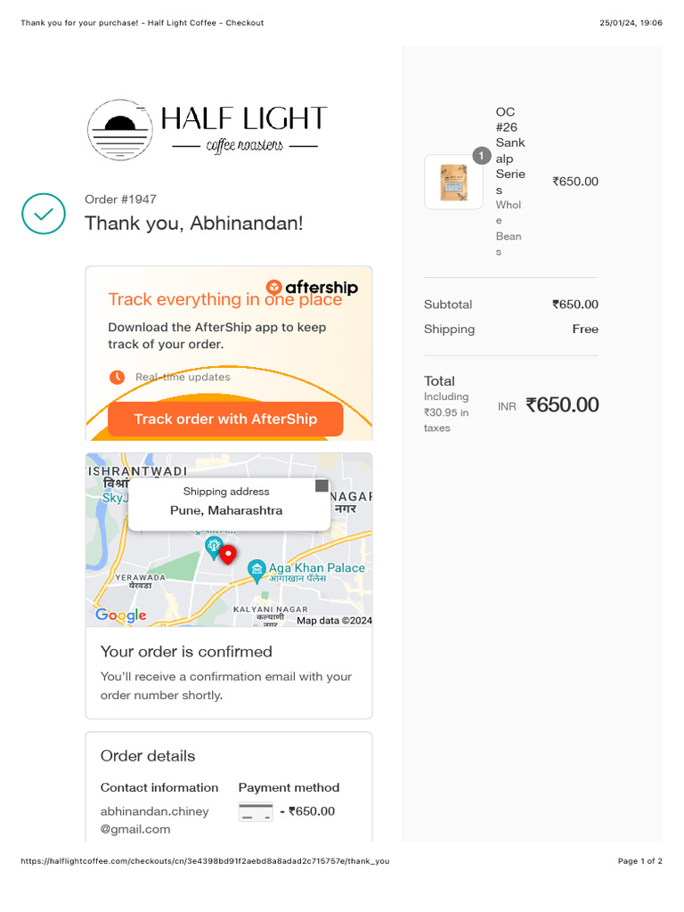 Jan Thank You For Your Purchase! - Half Light Coffee - Checkout | PDF ...